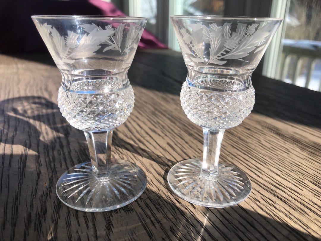 2 Edinburgh Crystal Thistle Pattern Cordial Glasses, Made in Scotland ...