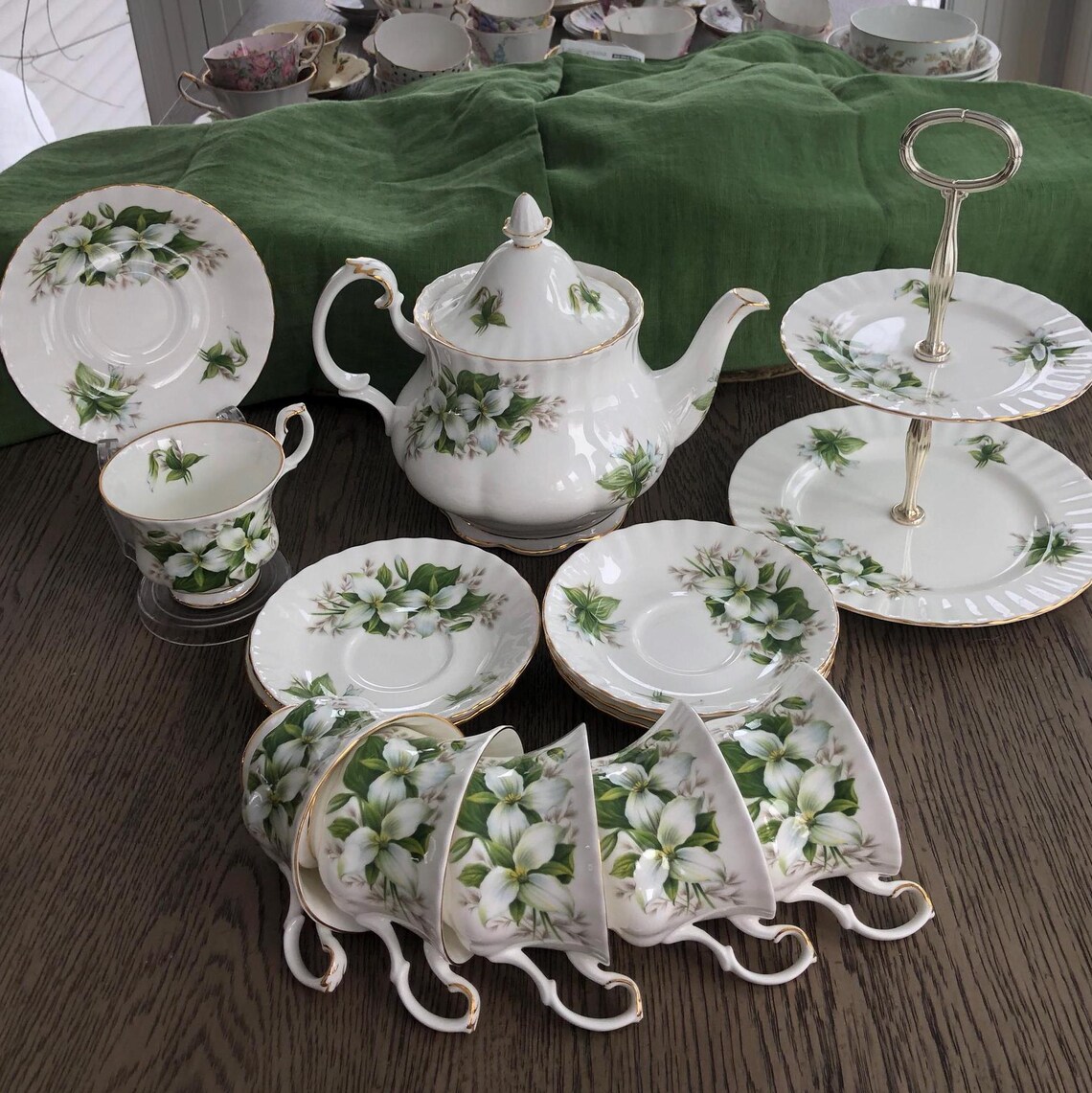 Royal Albert Trillium Vintage Tea Set, Large Teapot, Two Tier Cake ...