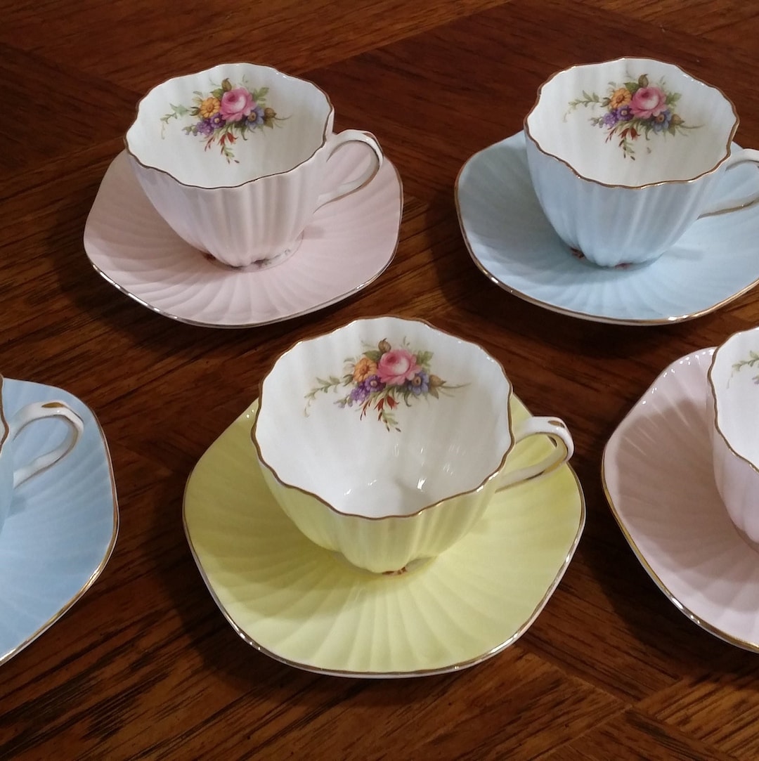 E.B. Foley Tea Cup Sets From the 1950s, Pastel Pink, Yellow, Blueberry ...