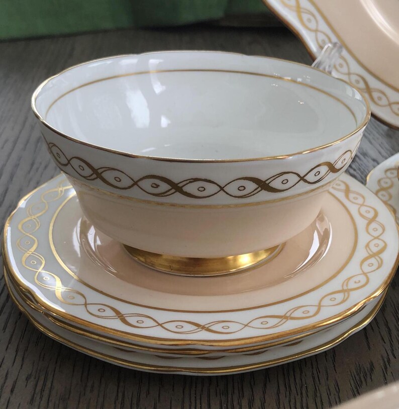 Vintage Paragon Tea Set for 8, Peachy Pink Hues on White With Hand ...