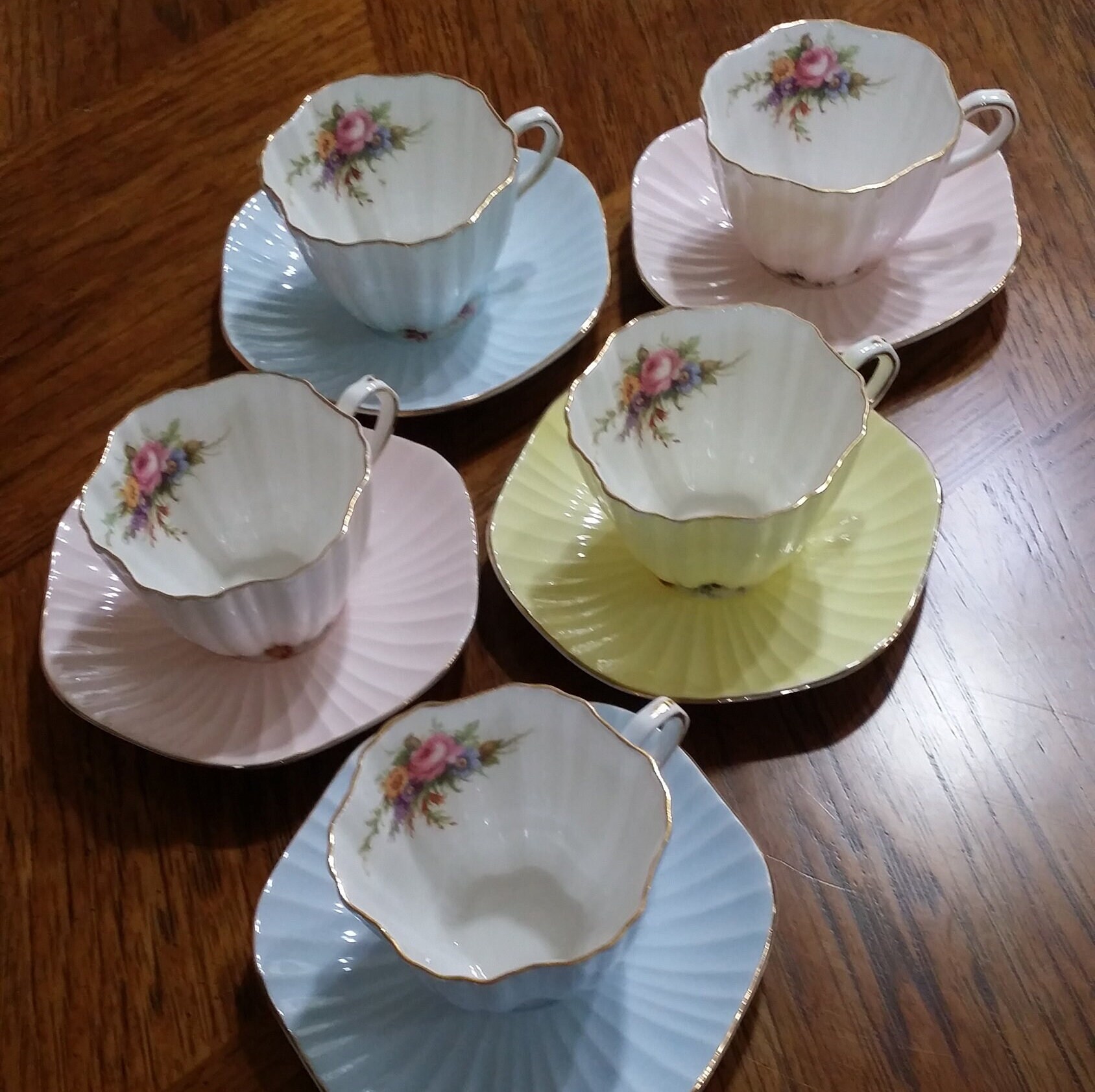 E.B. Foley Tea Cup Sets From the 1950s, Pastel Pink, Yellow, Blueberry ...
