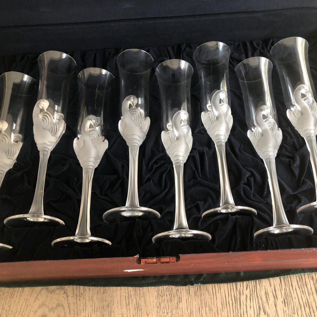8 Jean-claude France Crystal Swan Champagne Flutes. Each Piece Stamped ...