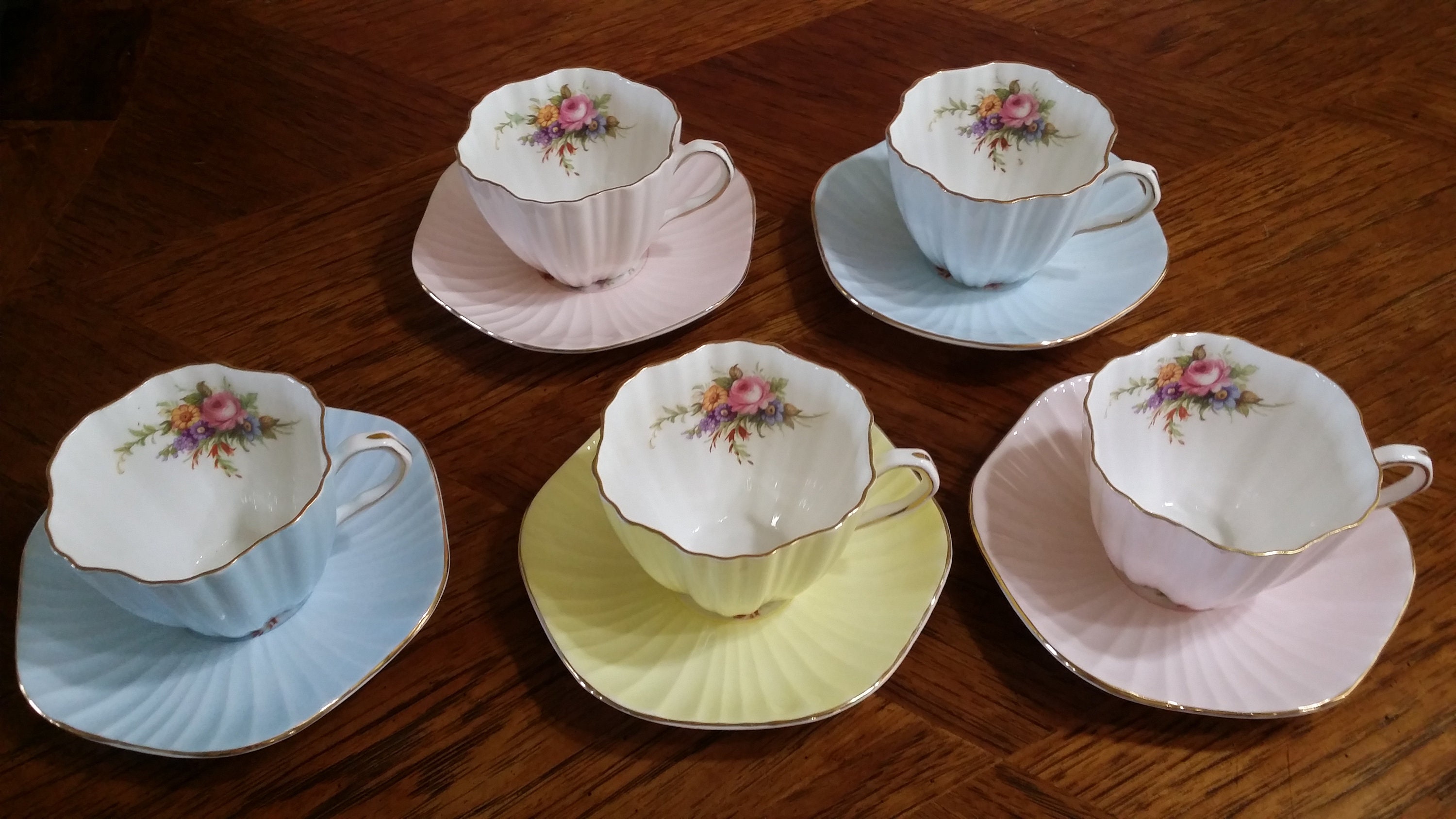 E.B. Foley Tea Cup Sets From the 1950s, Pastel Pink, Yellow, Blueberry ...