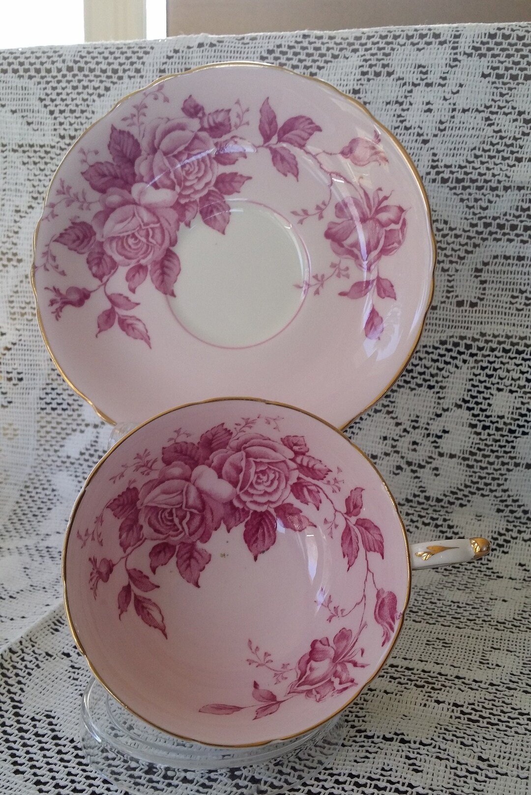 Paragon Double Warrant Beautiful Pink Teacup Set With Pink Cabbage ...