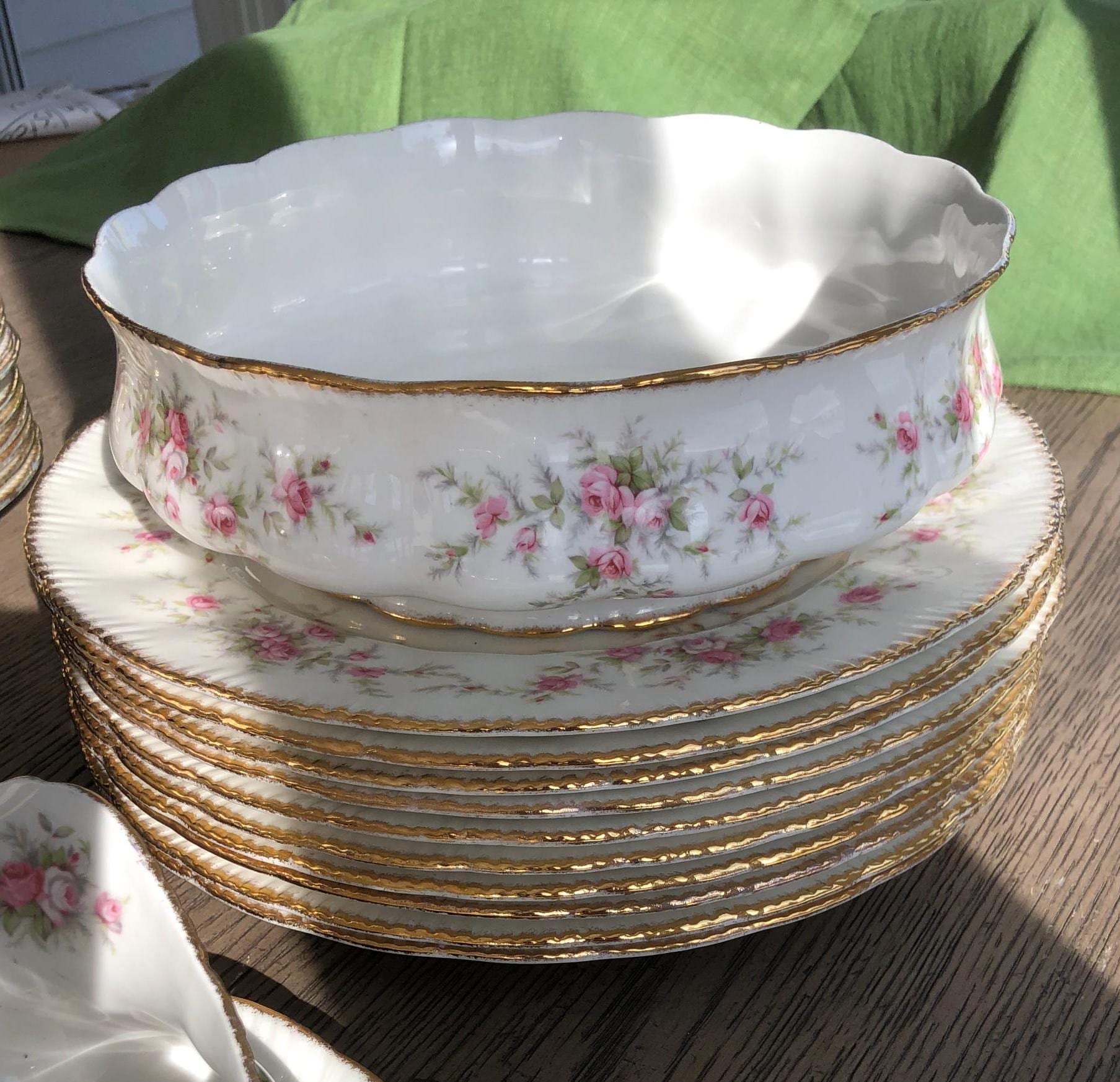 Vintage Paragon Victoriana Rose Dinnerware, 88 Pc Service for 10, Gold ...