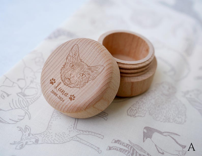 Cat Portrait Memory Box, Engraved Cat Hair Memorial Keepsake ...