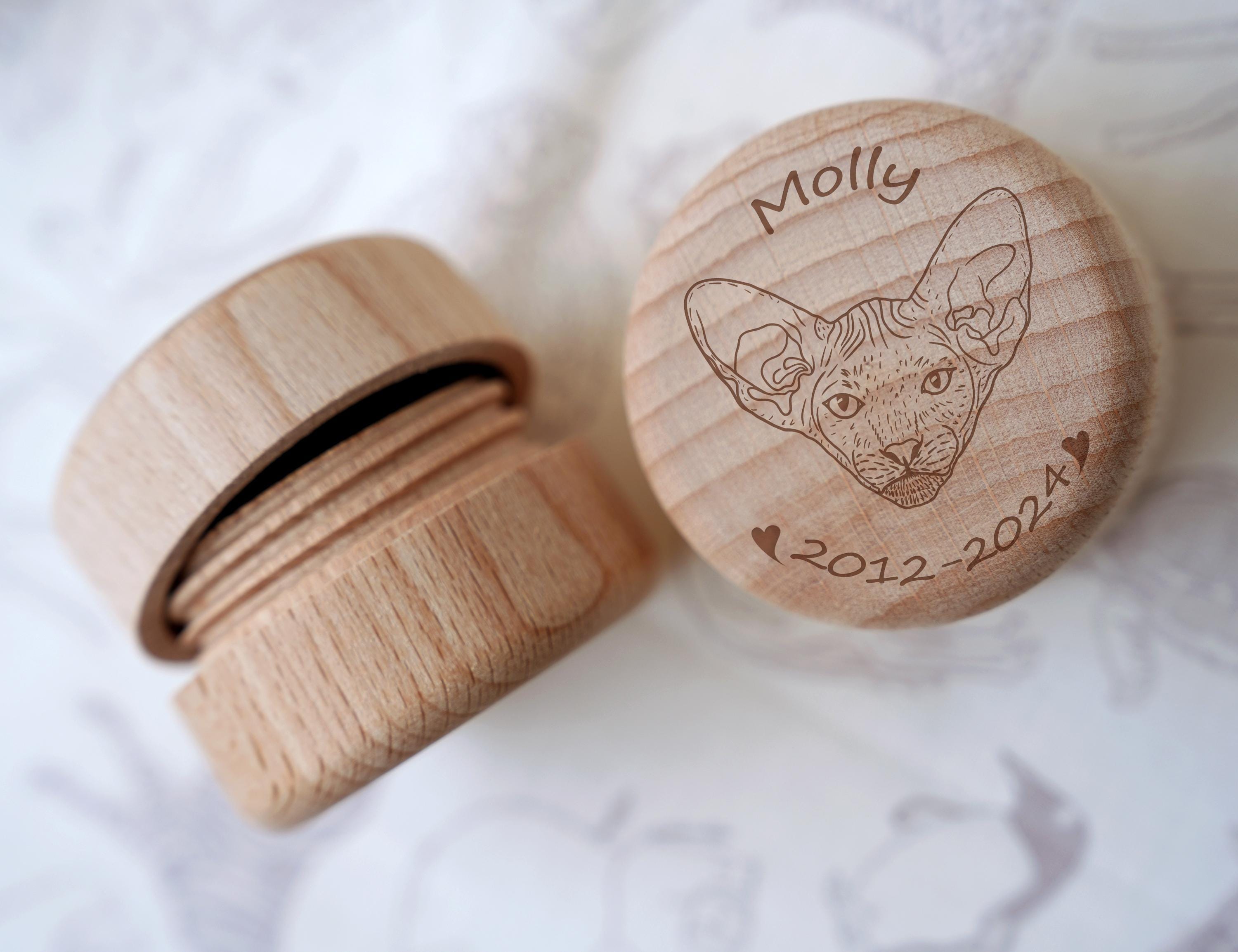 Cat Portrait Memory Box, Engraved Cat Hair Memorial Keepsake ...