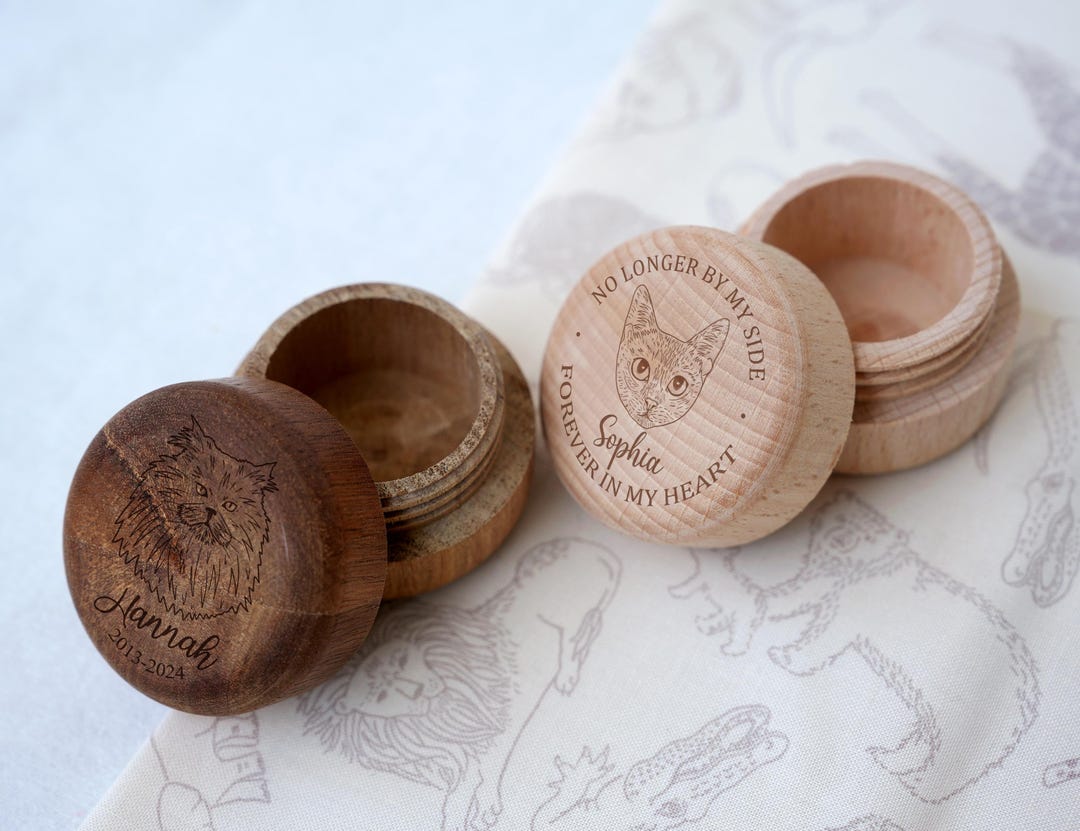 Cat Portrait Memory Box, Engraved Cat Hair Memorial Keepsake ...