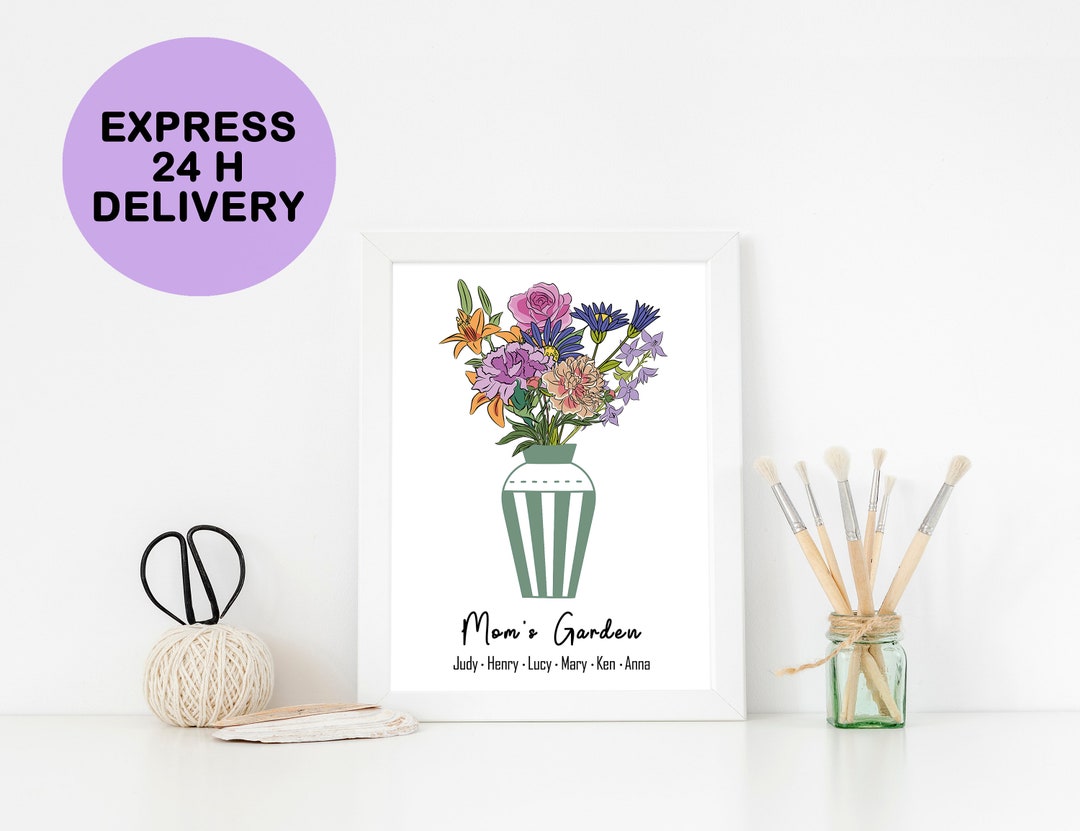 Custom Birth Flower Wall Art, Birth Flower Bouquet Painting, Birth ...