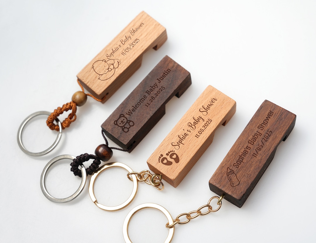 Personalized Baby Shower Key Chains, Engraved Wood Key Chains for ...