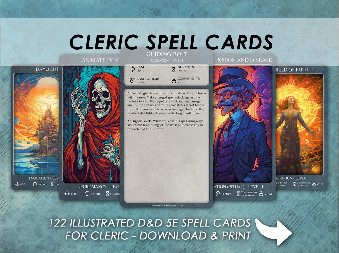 DnD Cleric Spells D&D Illustrated spell cards Dungeons and - Etsy Italia