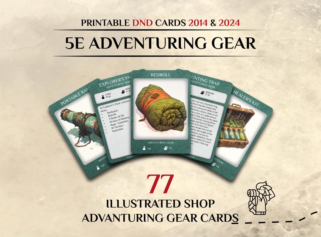 Dnd Adventuring Gear Cards: 77 Illustrated Item Cards (printable PDF ...