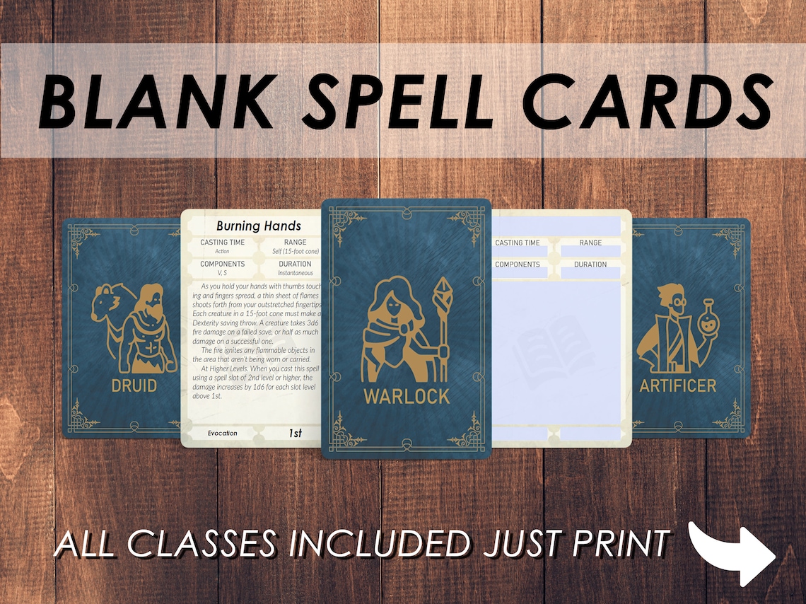 Dnd Spell Cards: Fillable for All Classes (D&D 5e Printable) - Etsy
