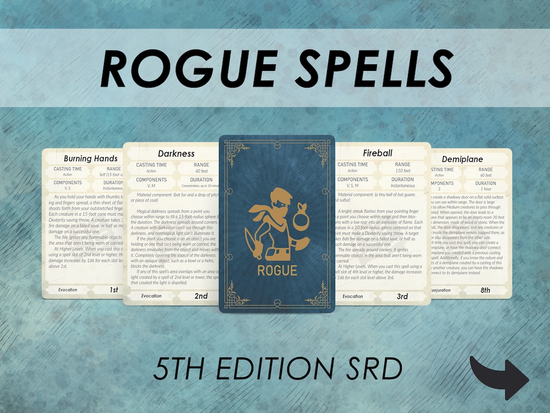 Dnd Rogue Spell Cards | Arcane Trickster | Dnd Spellbook | Printable ...