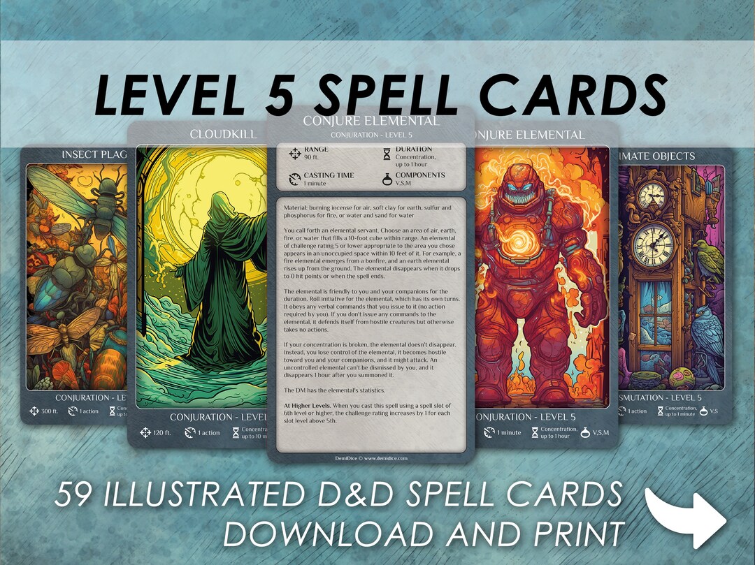 Dnd Spell Cards | Level 5 Illustrated Cards | Dungeons and Dragons 5e ...