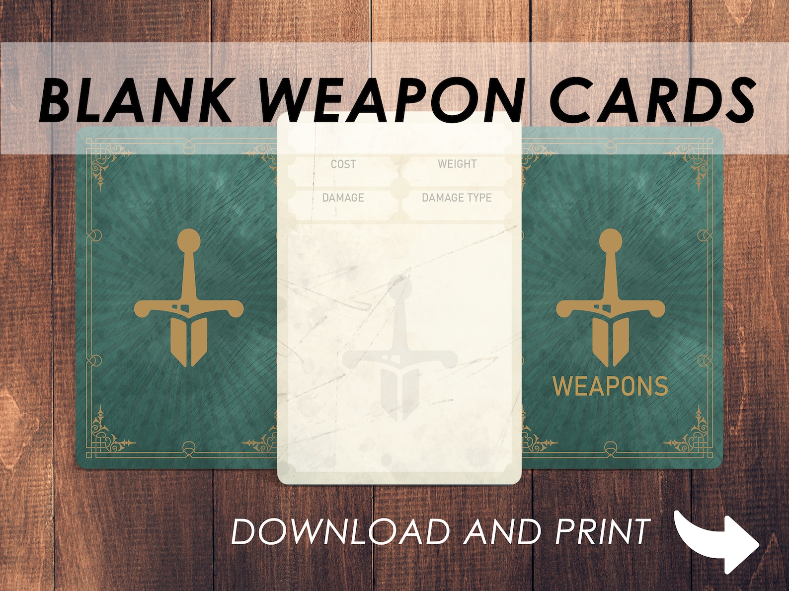 DND Weapon Cards | Download and Print | Item Card Deck | Dungeons and ...