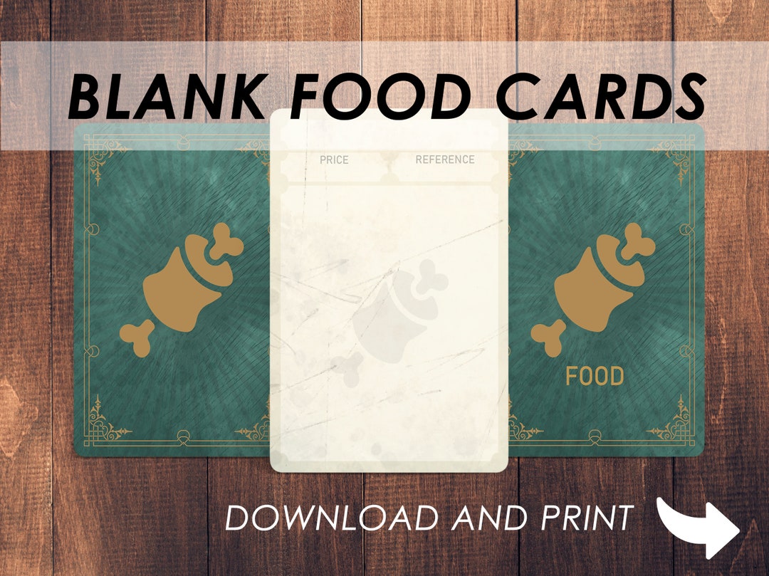 Dnd Food Cards | Dnd Accessories | Custom Blank Cards| Printable ...