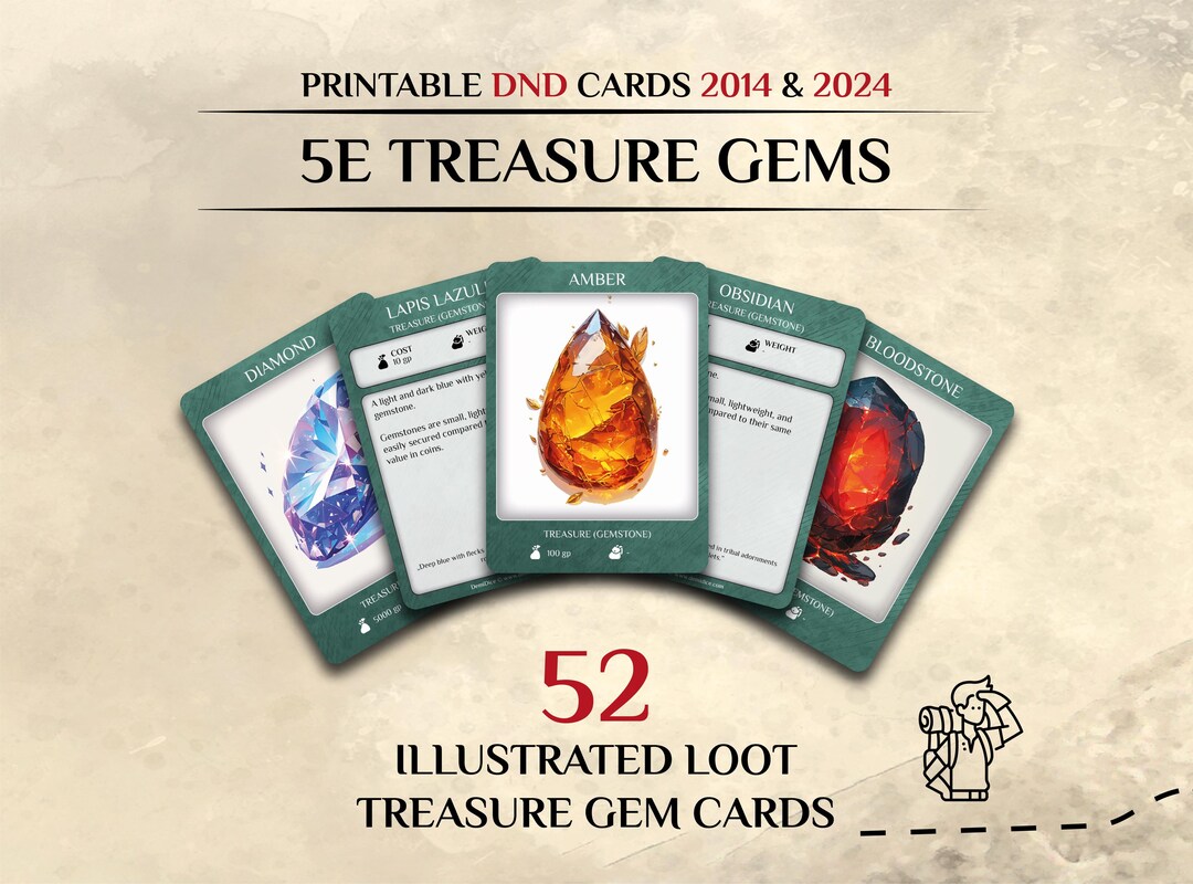 Dnd Treasure Gem Cards: Illustrated Loot Item Cards (printable PDF ...
