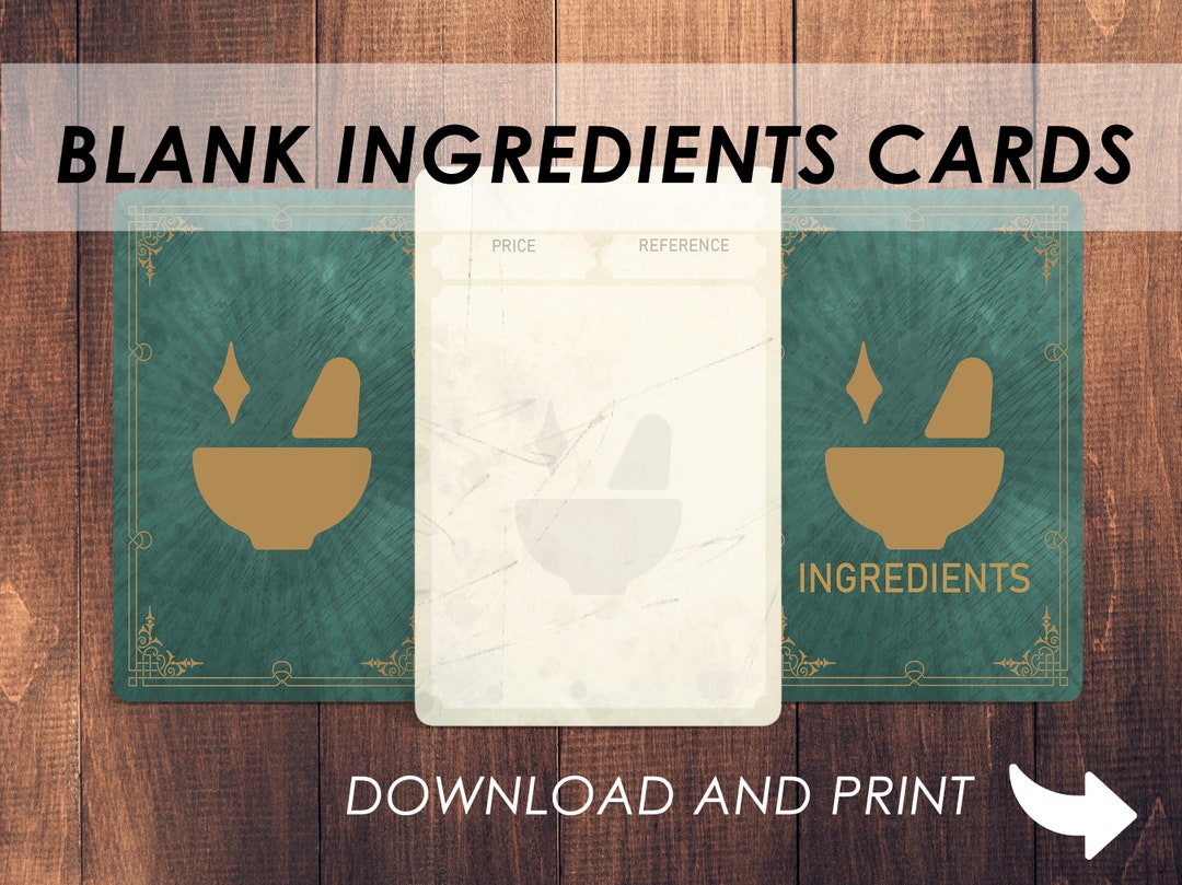 Dnd Ingredients Cards | Dnd Accessories | Custom Blank Cards| Printable ...