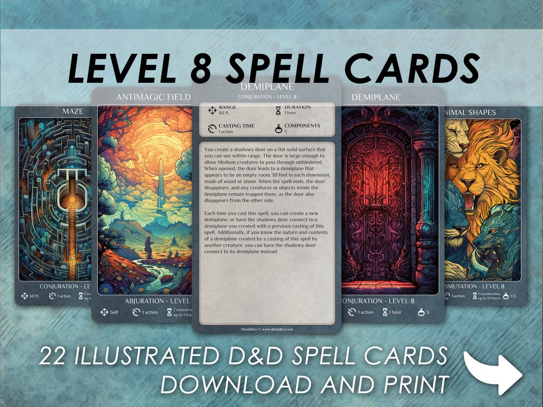 Dnd Spell Cards | Level 8 Illustrated Cards | Dungeons and Dragons 5e ...
