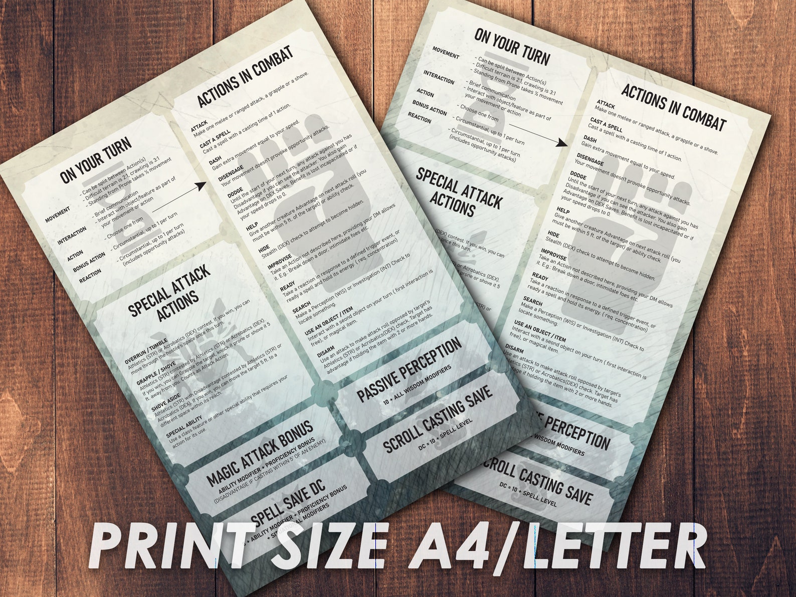 Dnd 5e DM Screen Insert: Quick Reference Sheets (printable) - Etsy