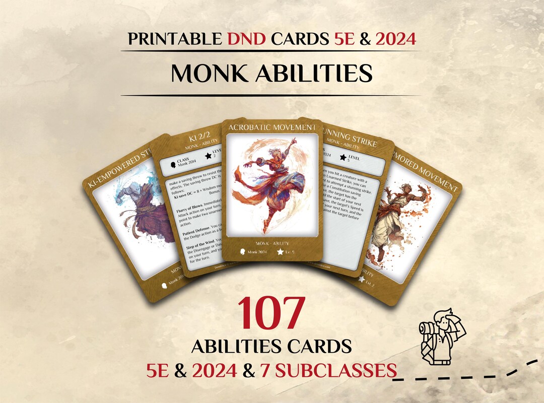 Dnd Monk Class Abilities Cards | Dnd 5e & 2024 | Dungeons and Dragons ...