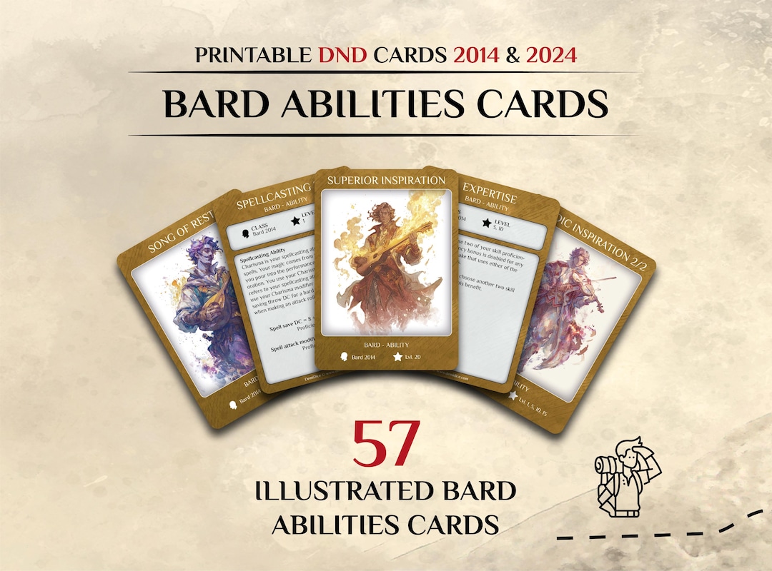 Dnd Bard Abilities Cards Illustrated | Dnd 2014 2024 Abilities Cards ...