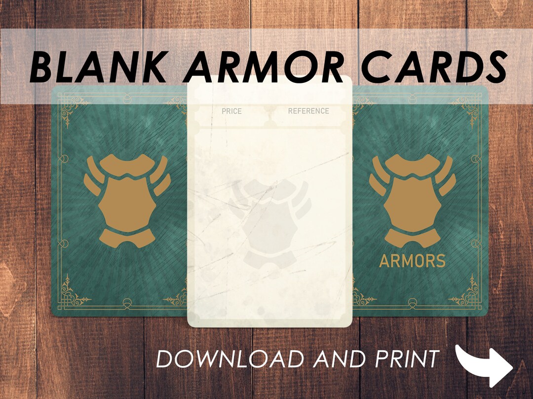 Dnd Armor Cards Dnd Accessories Custom Blank Cards Printable Dungeons ...