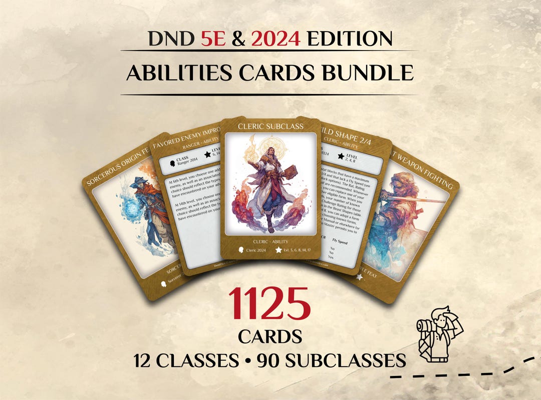 Dnd Illustrated Abilities Cards Bundle | 5E 2014 2024 Class Ability ...