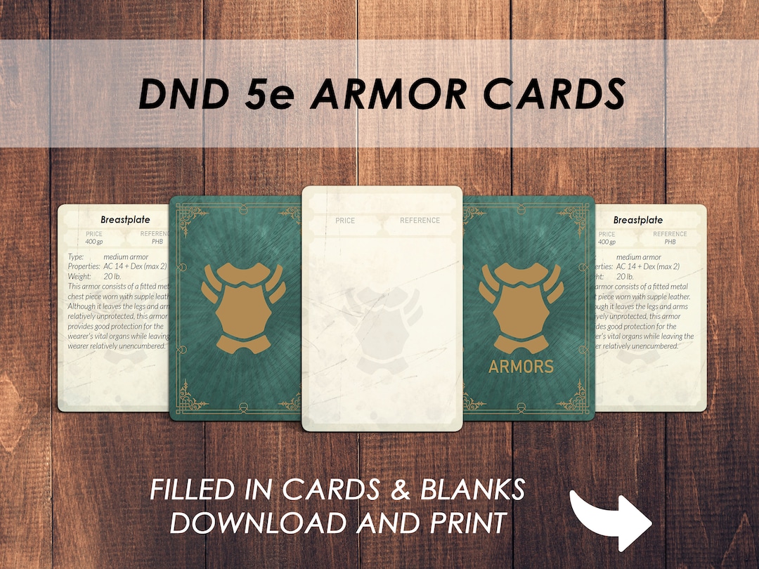 Dnd Armor Cards | Dnd Accessories | Custom Blank Cards| Printable ...