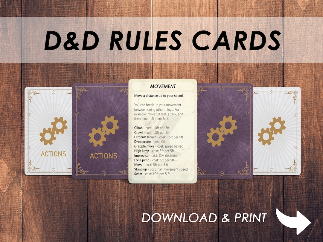 Dnd 5e Rules Cheat Sheet Cards: New Player Guide (PDF) - Etsy
