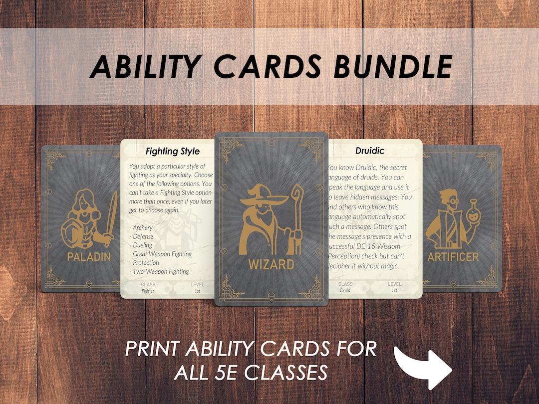 Dnd 5e Ability Cards: MEGA Class Bundle (PDF) - Etsy