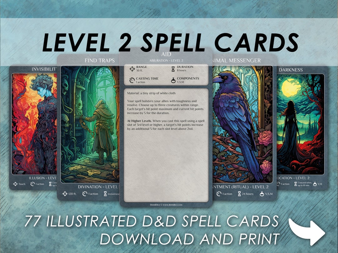 Dnd Spell Cards | Level 2 Illustrated Cards | Dungeons and Dragons 5e ...