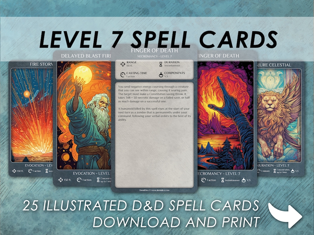 Dnd Spell Cards | Level 7 Illustrated Cards | Dungeons and Dragons 5e ...