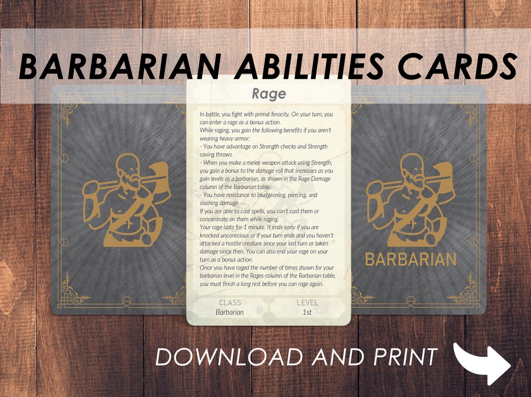 Dnd Barbarian Ability Cards: Dungeons and Dragons 5e (PDF) - Etsy