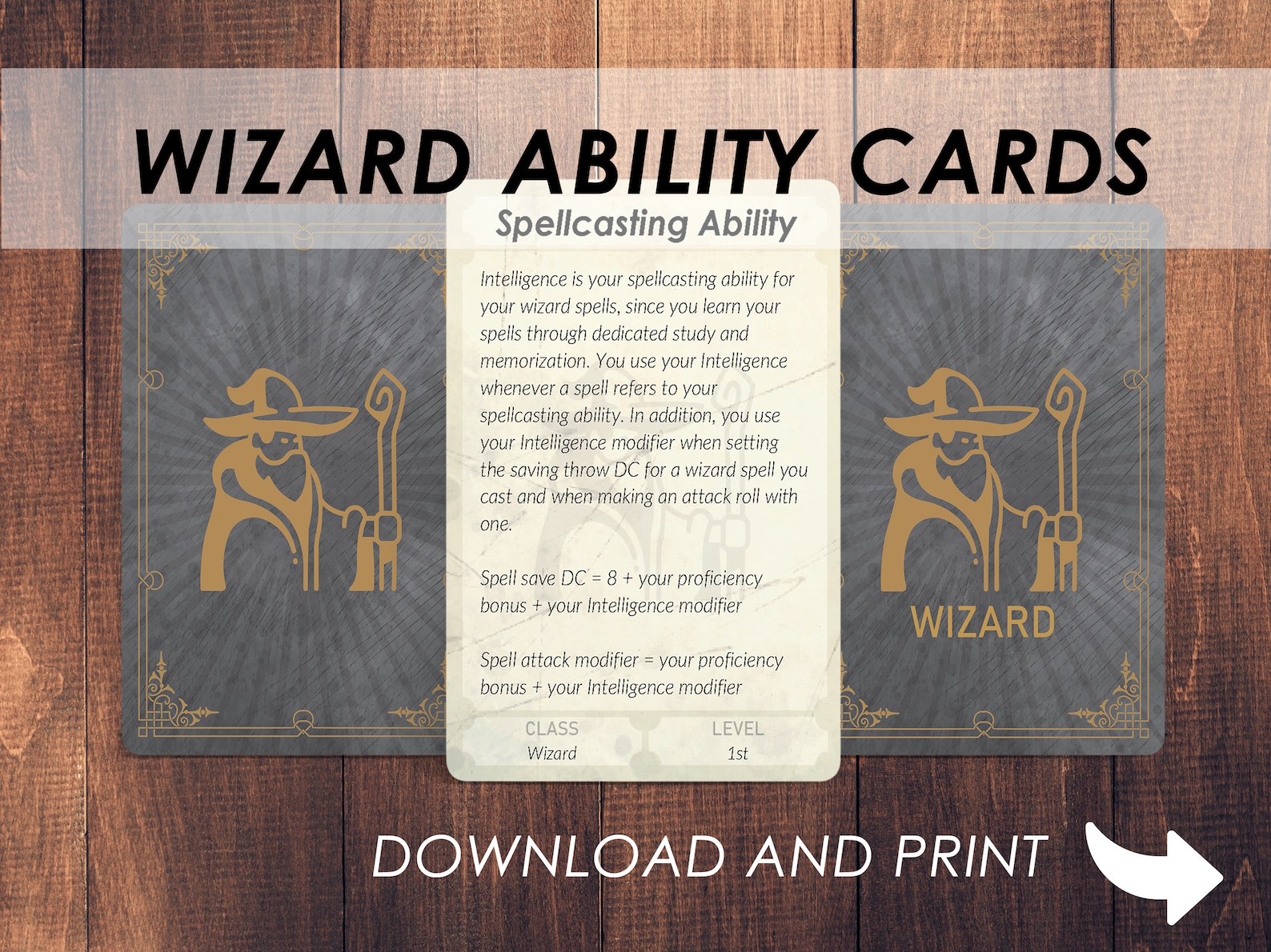 Dnd Wizard Ability Cards: Dungeons and Dragons 5e (PDF) - Etsy