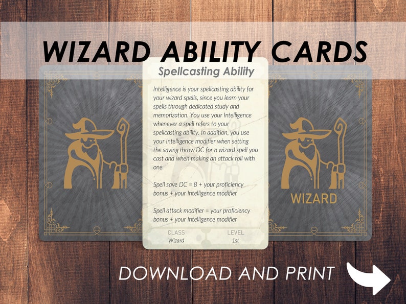 Dnd Wizard Ability Cards: Dungeons and Dragons 5e (PDF) - Etsy