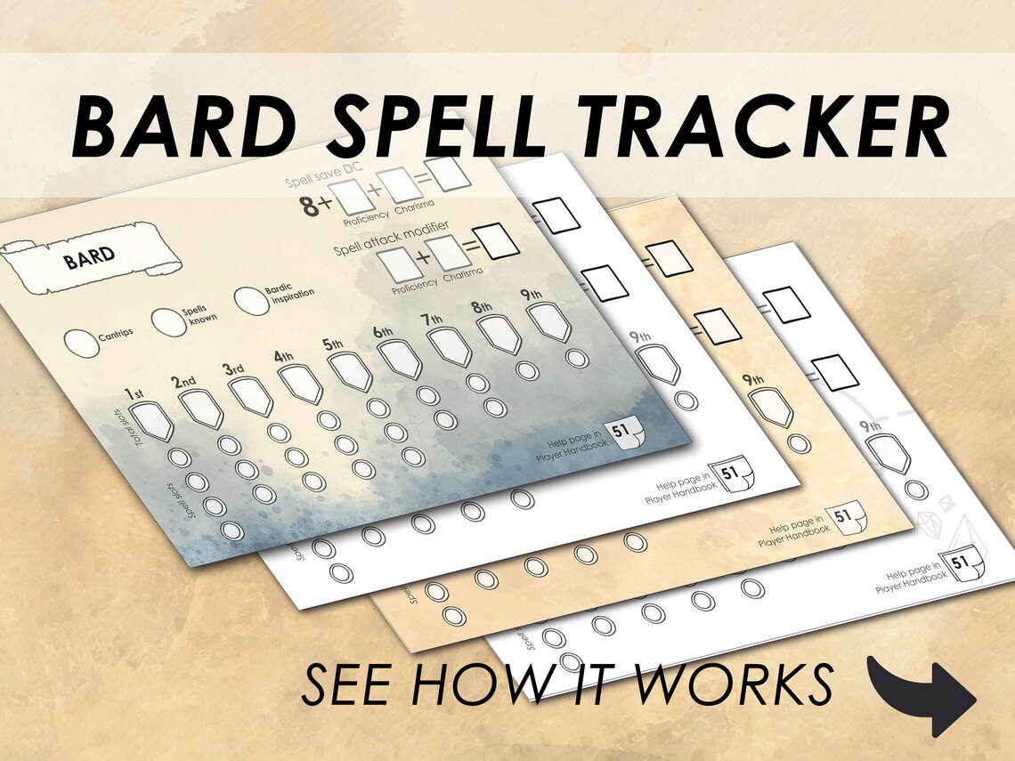 D&D 5e Bard Spell Slot Tracker Download and Print Dungeons | Etsy