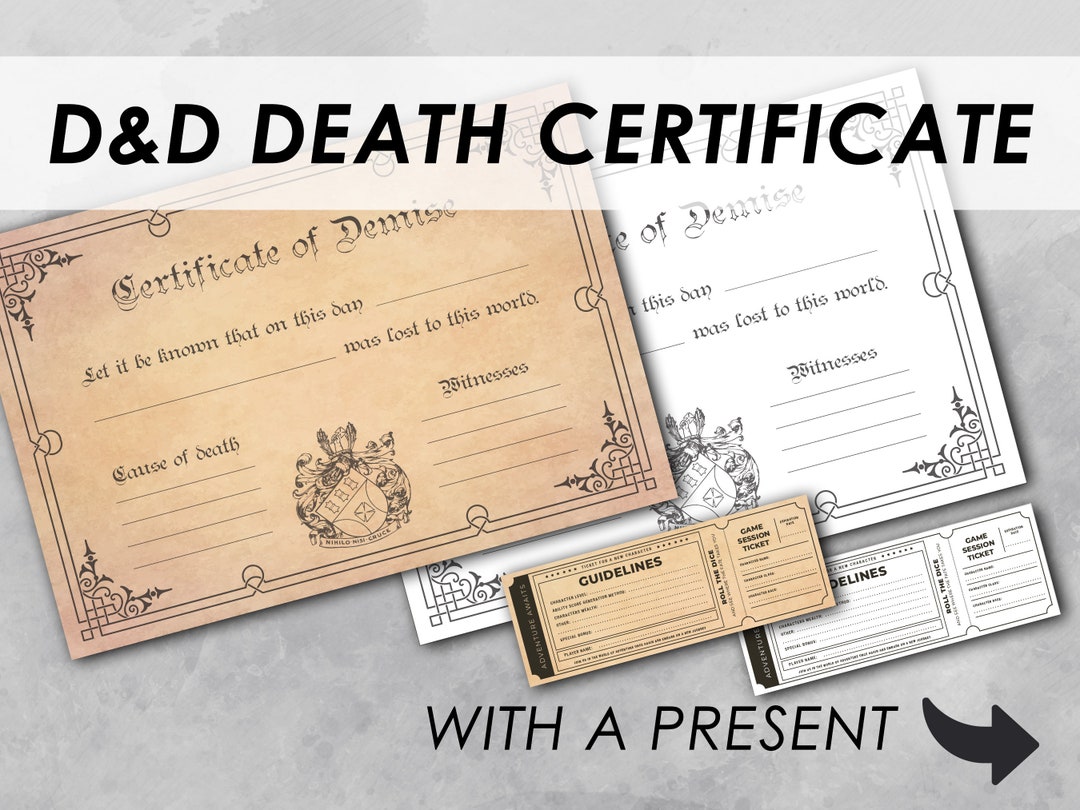 Dnd Death Certificate | RPG Character Demise (PDF) - Etsy