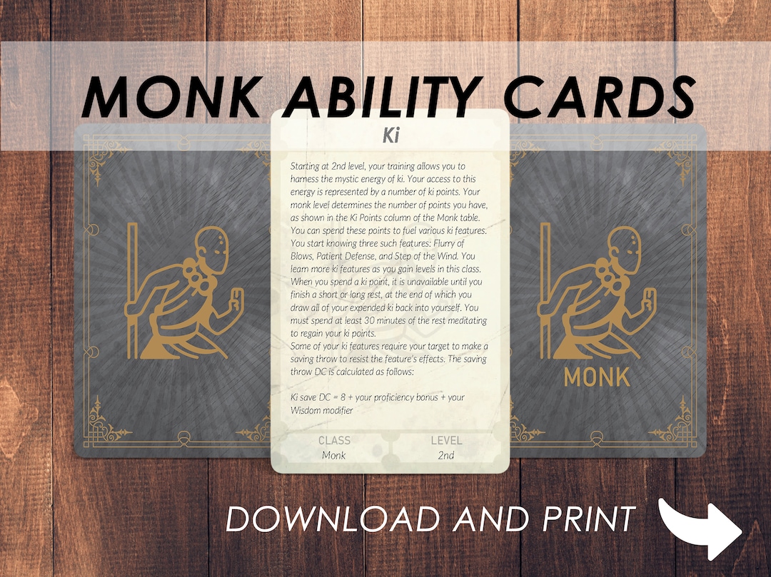 Dnd Monk Ability Cards | Dnd Player Class Accessories | Dungeons and ...