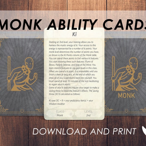 Dnd Monk Ki Tracker Card Dnd Accessories Dungeons and - Etsy Ireland