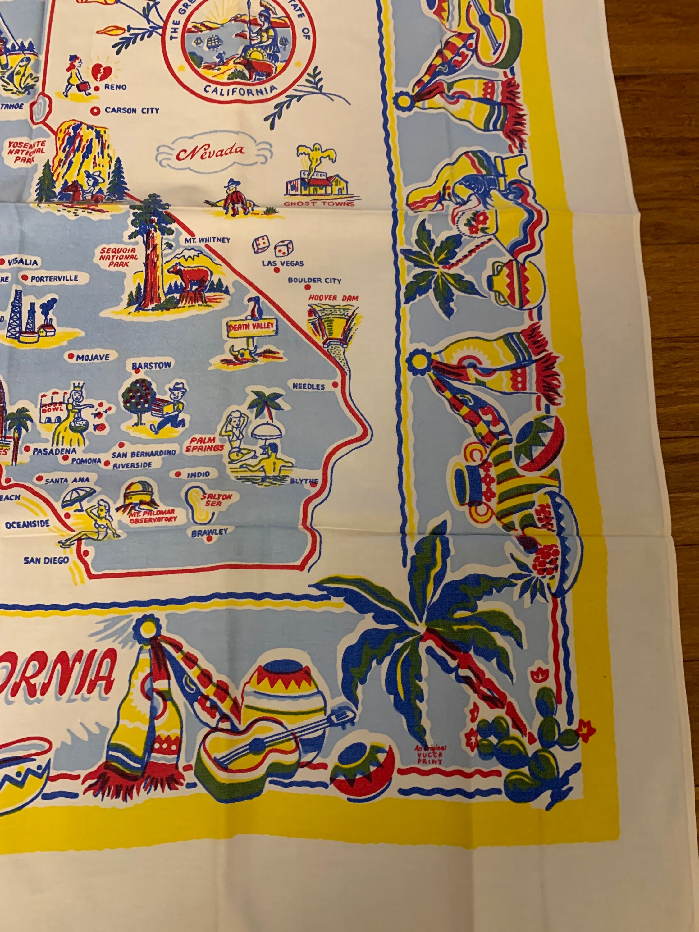 Vintage Original Yucca Print California Map Table Cloth. - Etsy