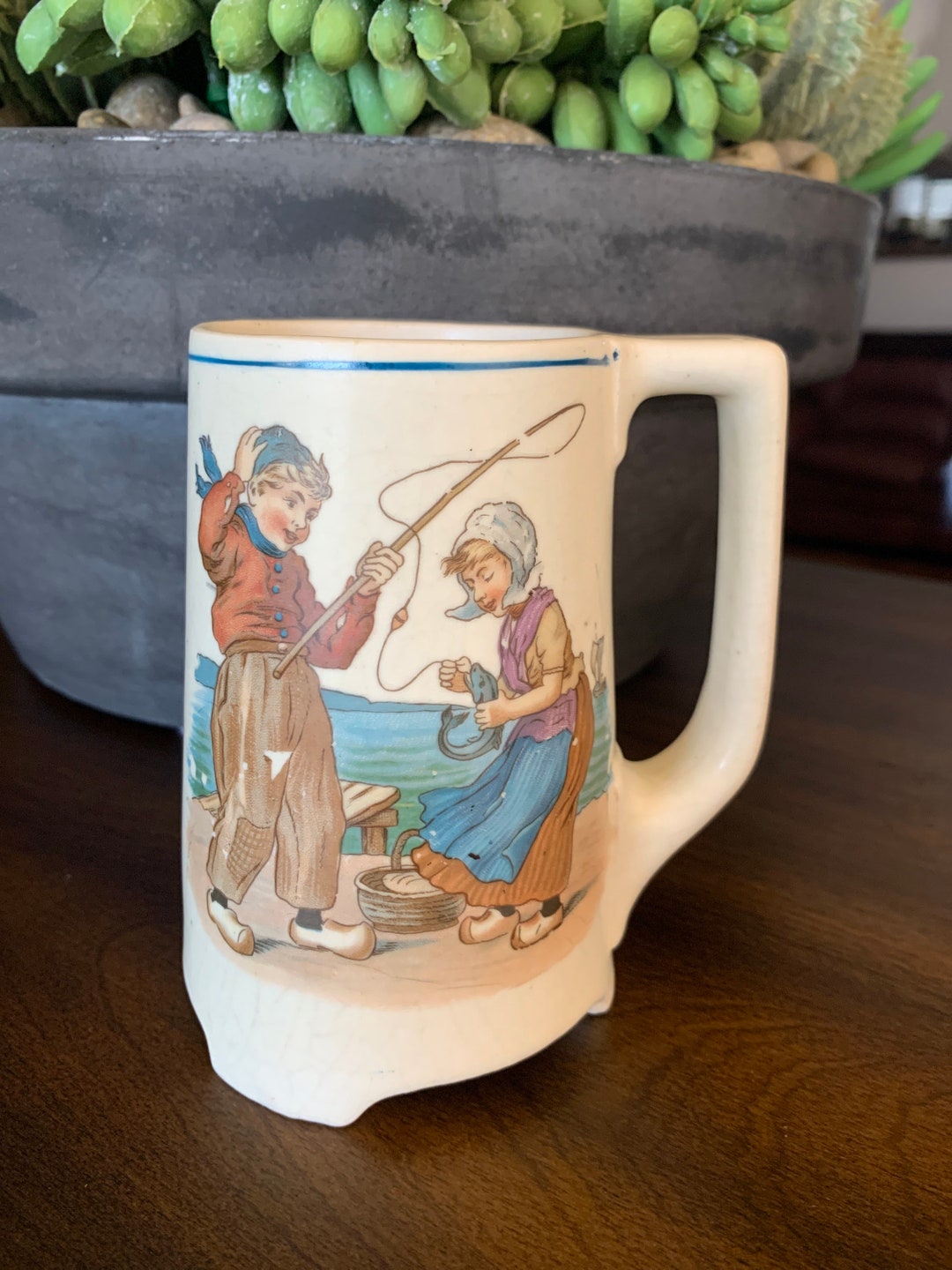 Unmarked Roseville Creamware Mug With Dutch Fishing Scene - Etsy