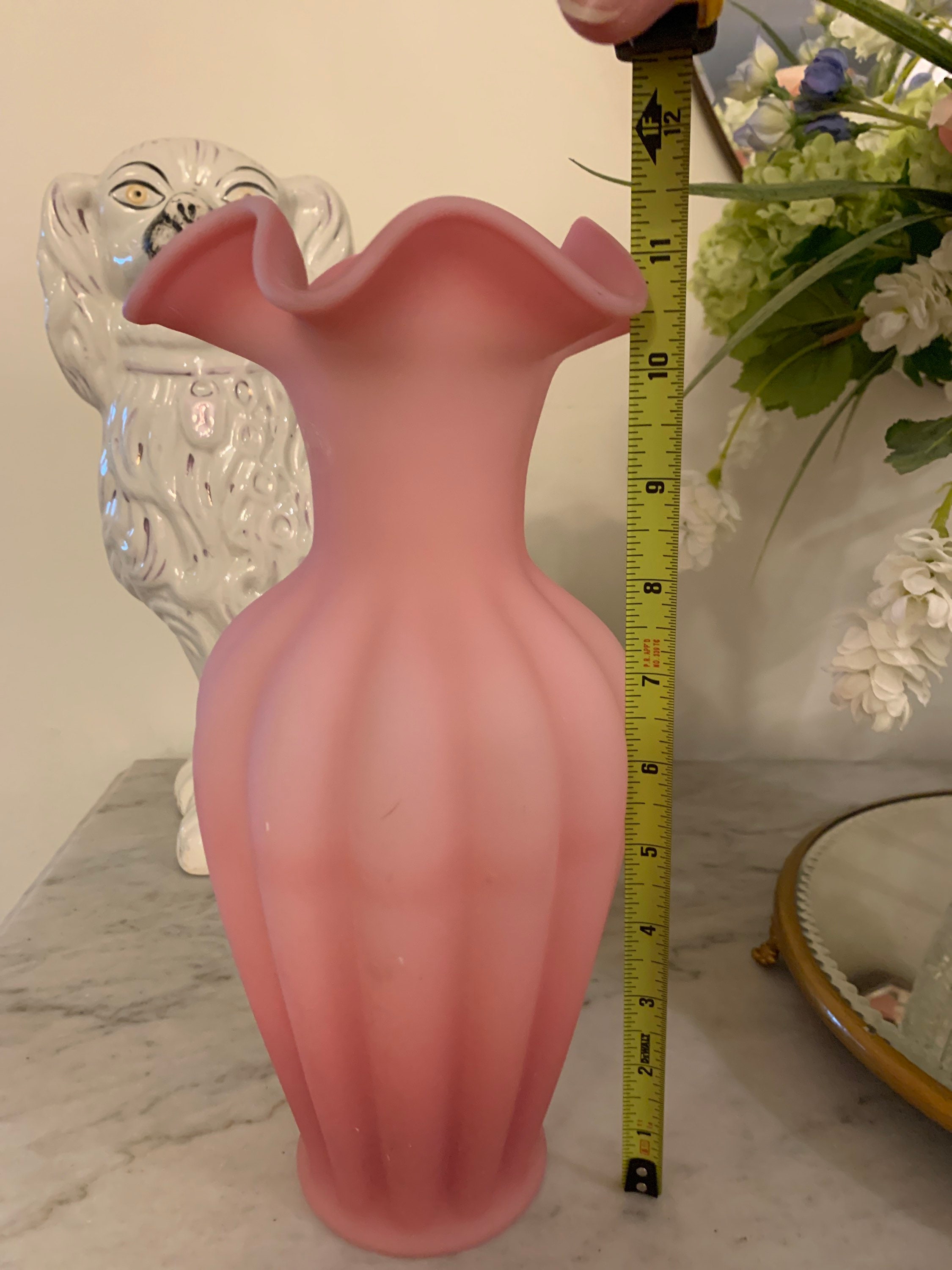 Large Fenton Ruffled Edge Frosted Pink Vase - Etsy