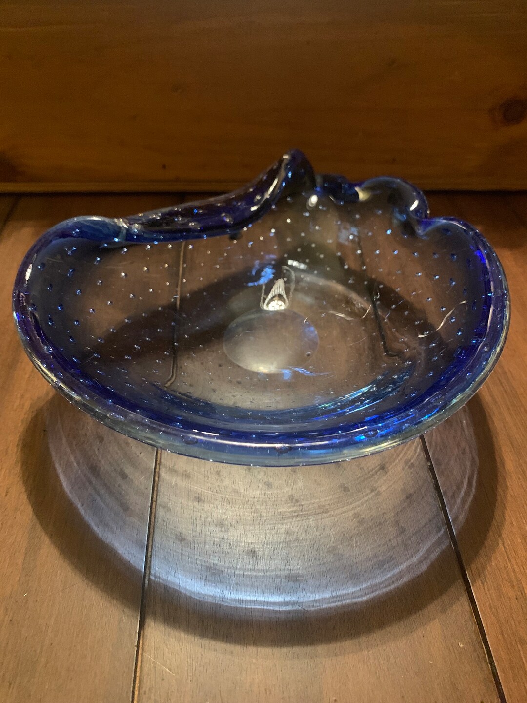 Vintage Blue Bubble Murano Glass Dishashtray Etsy