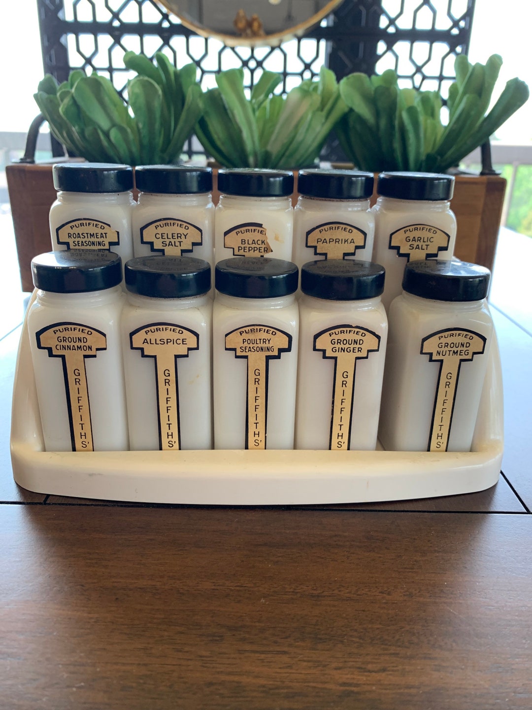 Griffiths Milk Glass Spice Jars With Tiered Rack - Etsy