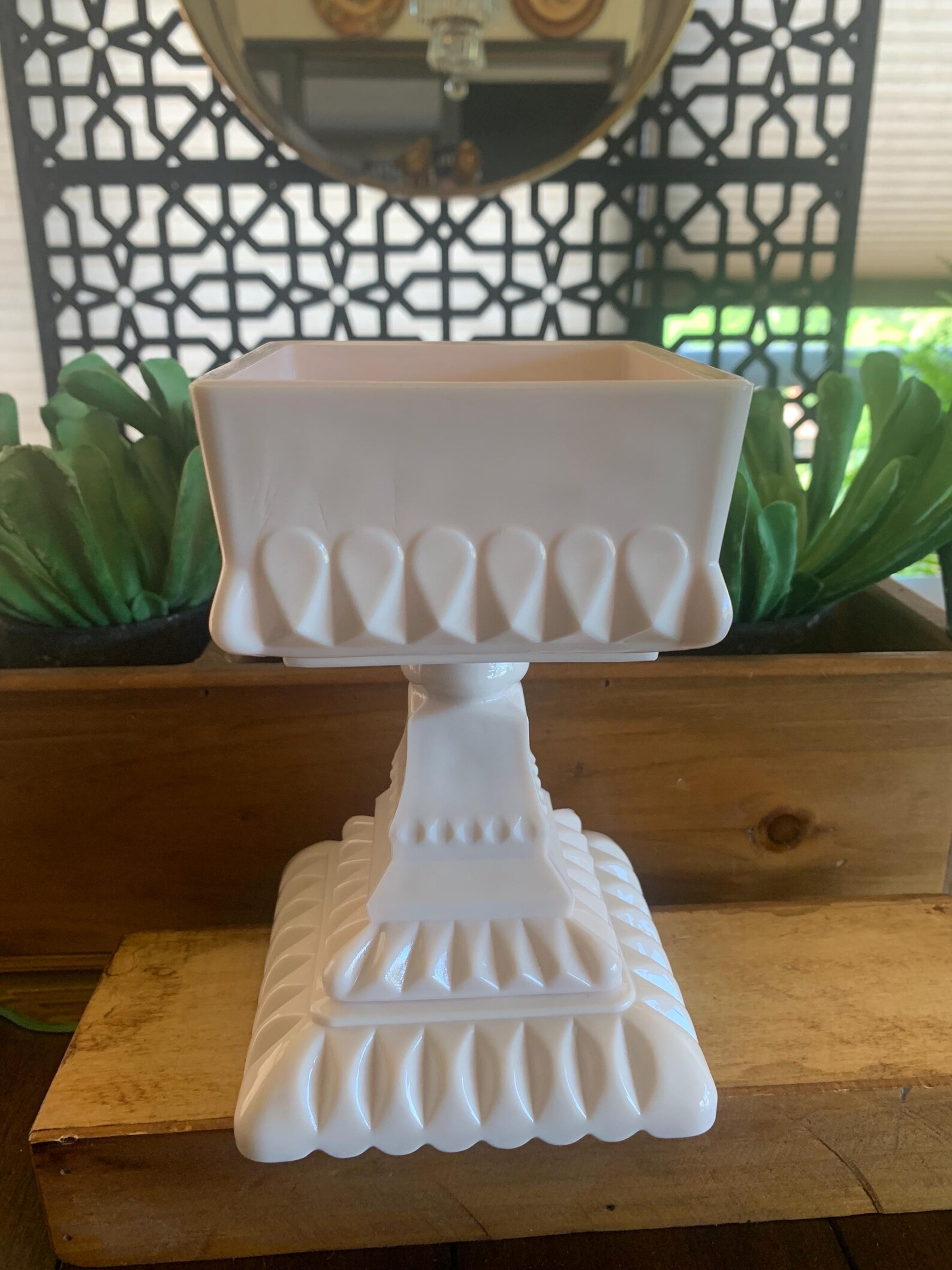 VINTAGE Kemple Square Pink Milk Glass Pedestal Compote W/ Lid - Etsy