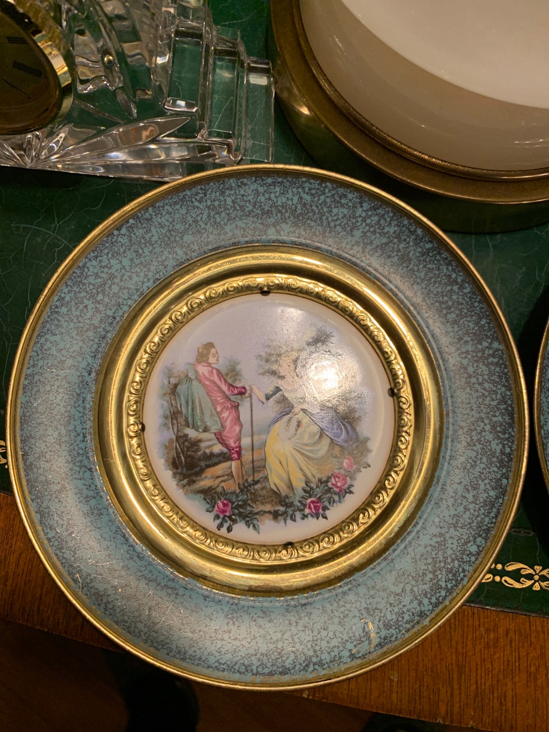 Vintage Solid Brass Decorative Plate With Porcelain Insert - Etsy