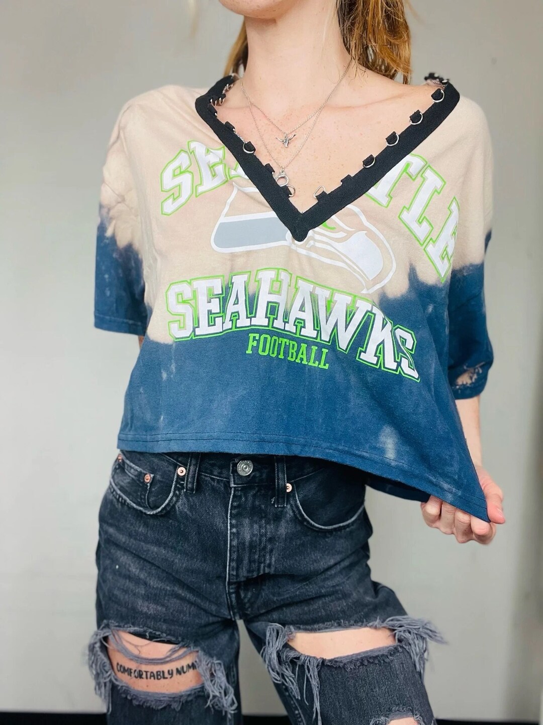 Seattle Seahawks Open V Neck Acid Tee - Etsy