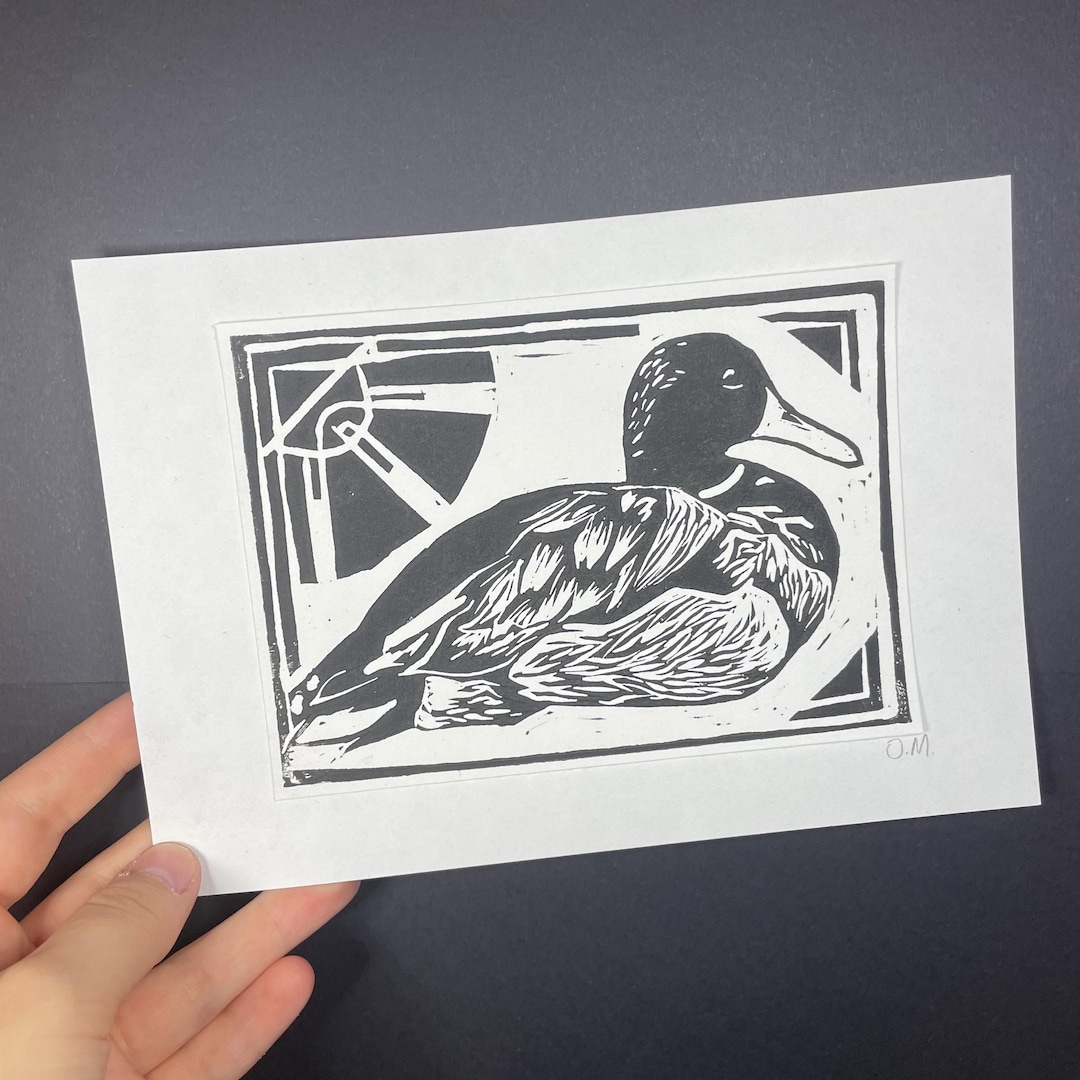 Handmade Linocut Print Duck - Etsy